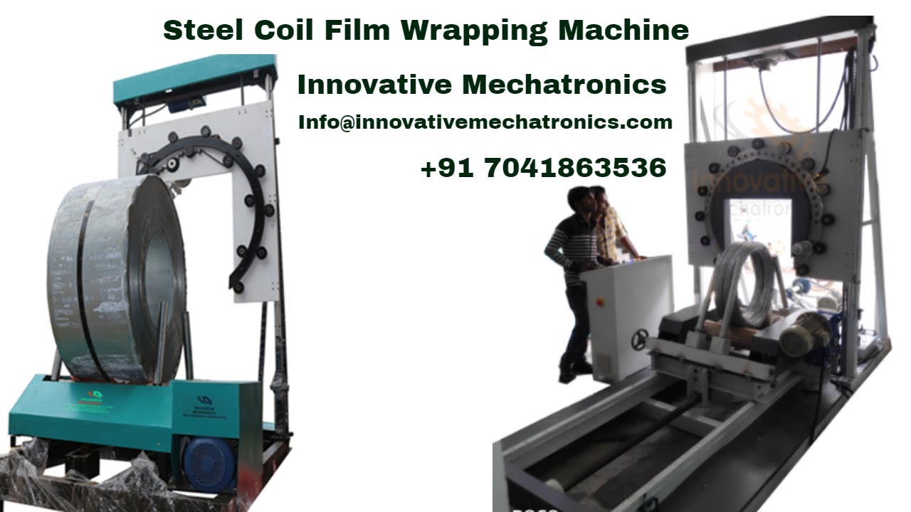 Large stretch wrapping machine for steel coils with strip packaging ...
