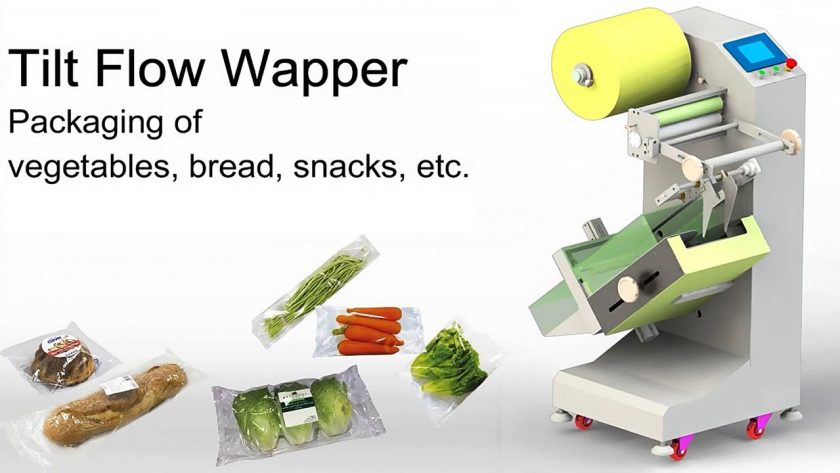 Semi-automatic mini packaging machine with tilted flow wrapper ...
